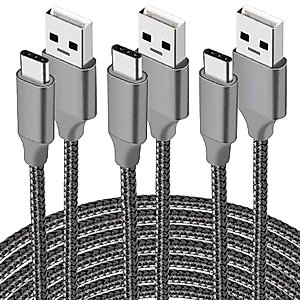 USB C ChargerCable 10FT,3Pack CileenLongFastChargingCordCompatibleForMotoGPower/Stylus,Samsung S10/S9/S8,Note8,A51/A01/A11,Tab S6/7Lite,OnePlusNord N10,NikonZ6/7,BLU G90 Pro,TCL 10L,PS5 3P-10F-Gray