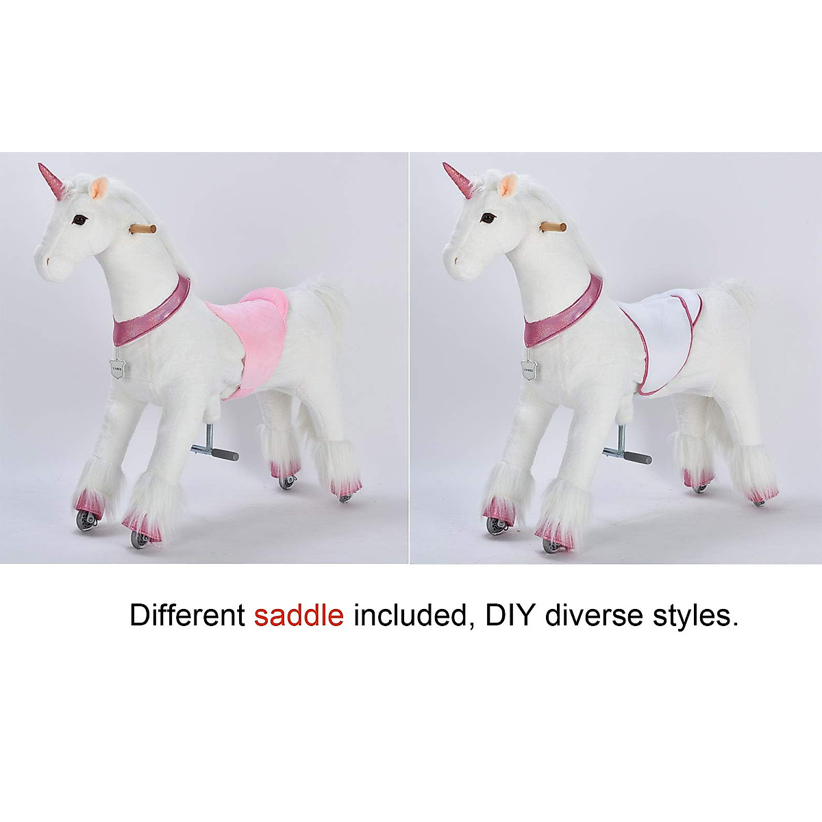 UFREE Large Ride on Horse, Action Pony Toy, Ride on Large 44 inch for Children 6 Years Old to Adult. (Unicorn, Pink Horn)