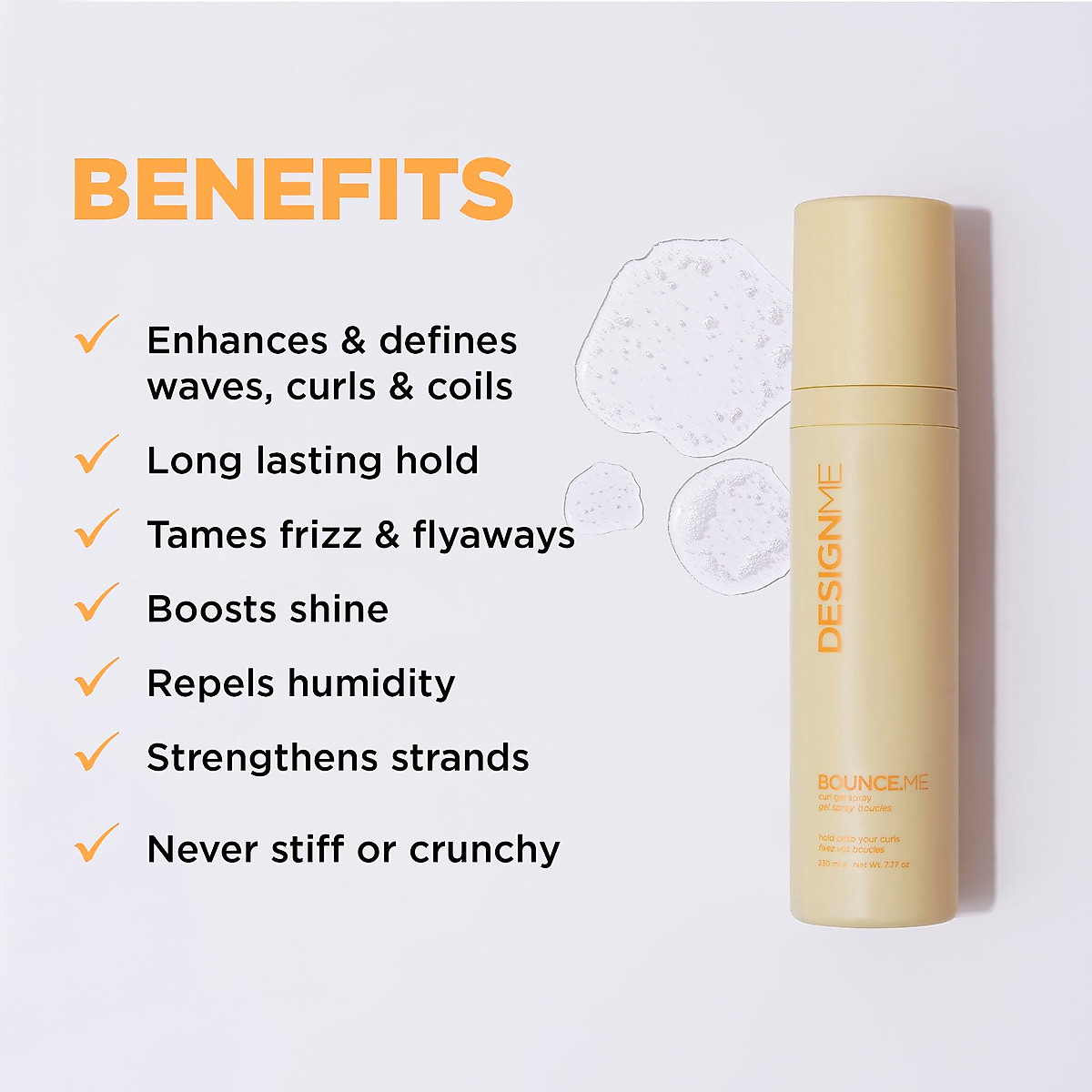 BOUNCE.ME Curling Gel Spray by DESIGNME | Frizz-Free Curl Defining Gel - Refresh Curls, Waves, Coils | Non-Crunchy, Non-Sticky Formula - Climate Control Styling, 7.77Oz