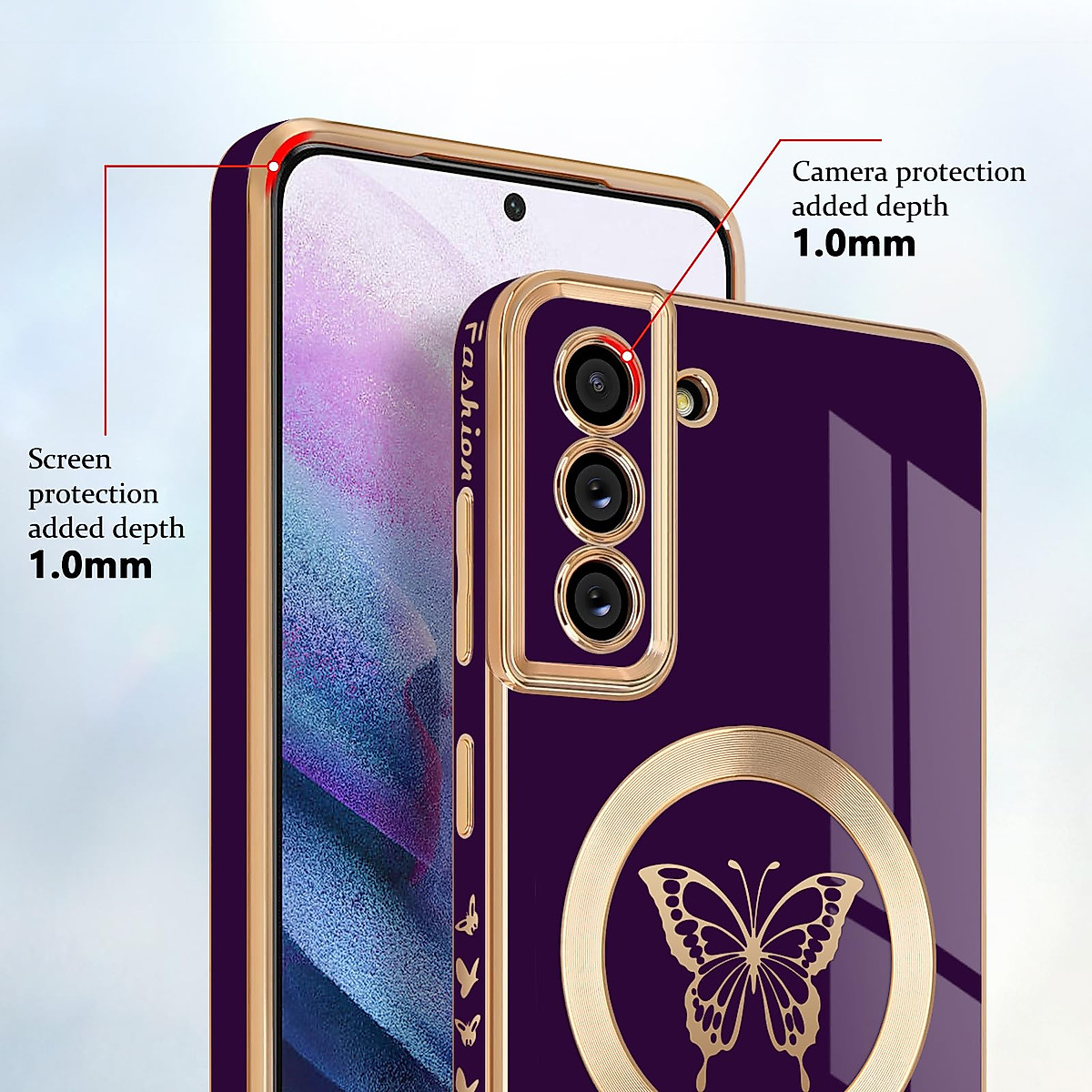 Newseego for Samsung Galaxy S21 Plus 5G Magnetic Case, Cute Butterfly Plating Edge Case with MagSafe for Women Girls Men Soft TPU Bumper Shockproof Protective Cover for Samsung Galaxy S21 Plus-Purple