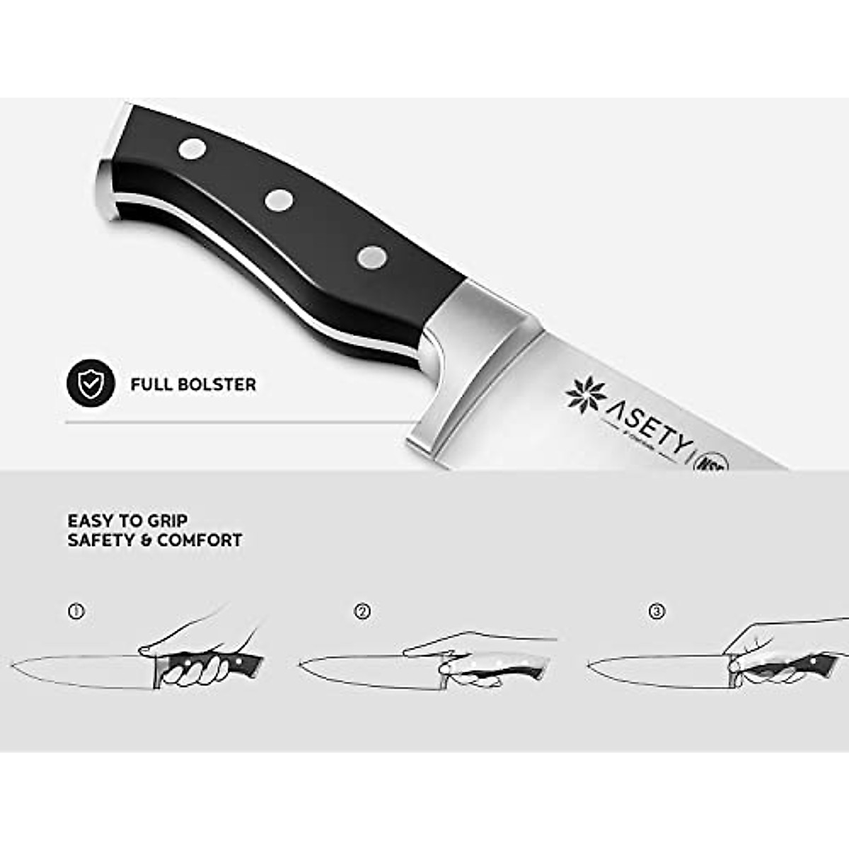 ASETY Kitchen Knife Set with Block, NSF Certified 15 PCS Professional Chef Knife Set with Knife Sharpener, German Stainless Steel Full Tang Knife Block Set, Gift for Men I Women