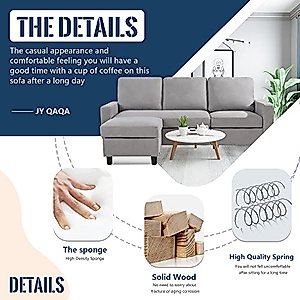 JY QAQA Convertible Sectional Sofa Couch,78’’ L-Shaped Couch with Modern Linen Fabric 3-Seat Wide Reversible Chaise for Small Space(Light Grey)