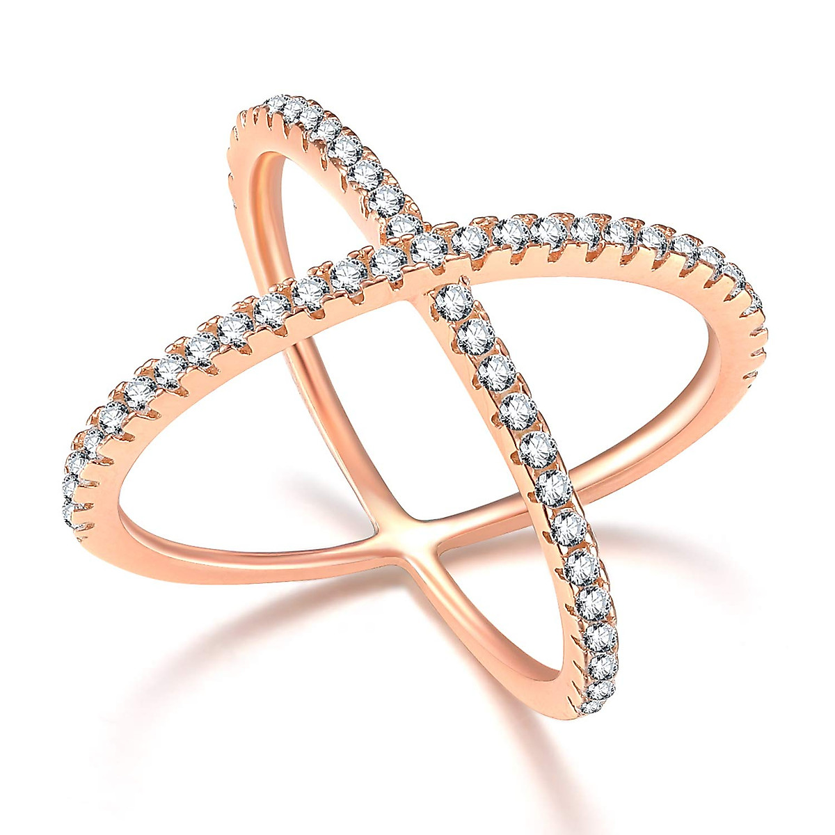 SOMEN TUNGSTEN 925 Sterling Silver Rose Gold Criss Cross Ring Engagement Wedding Band Size 7