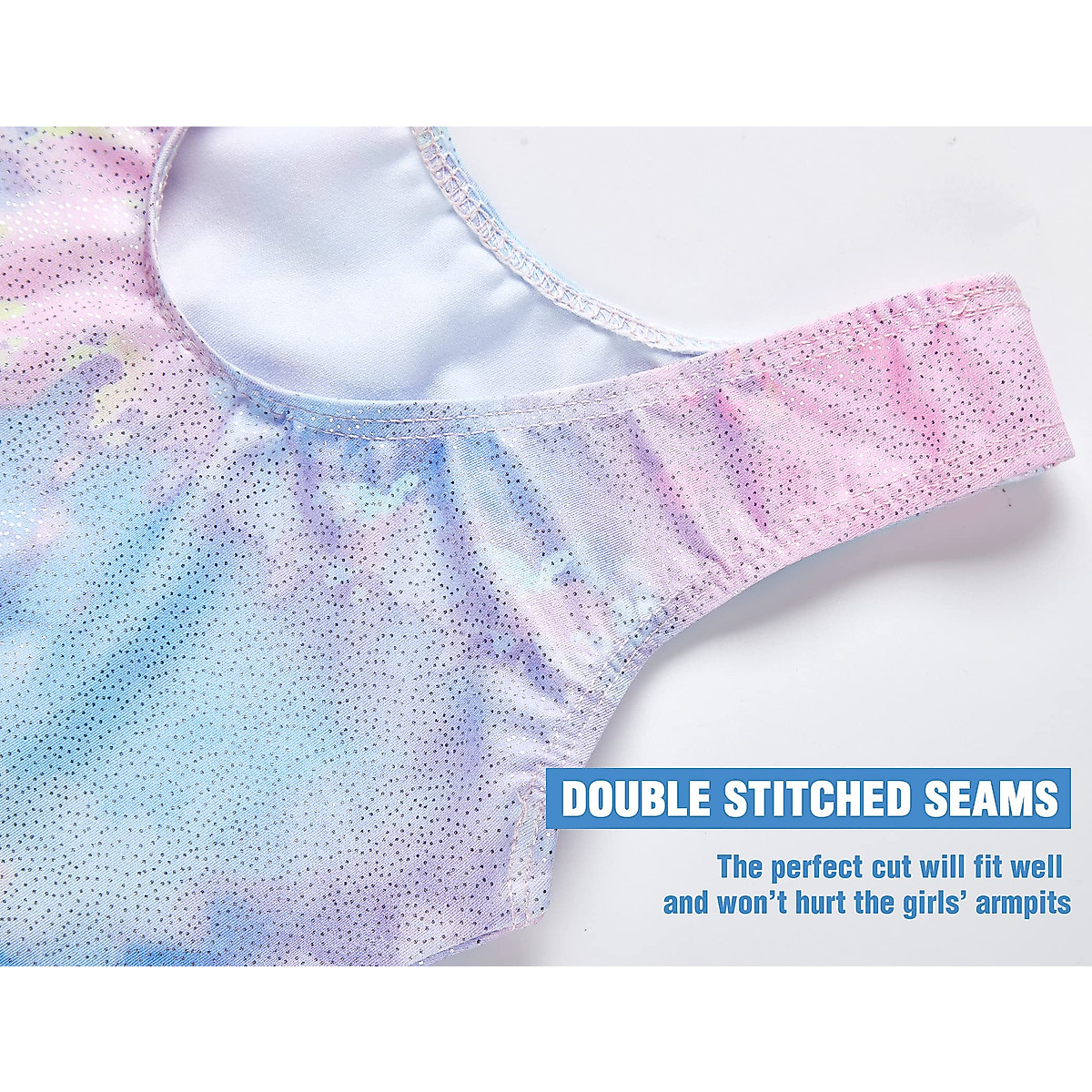 Gymnastics Leotards for Girls 7-8 Years Sparkly Purple Tie Dye Sleeveless Biketards Stretchy Tumbling Practicing Unitard