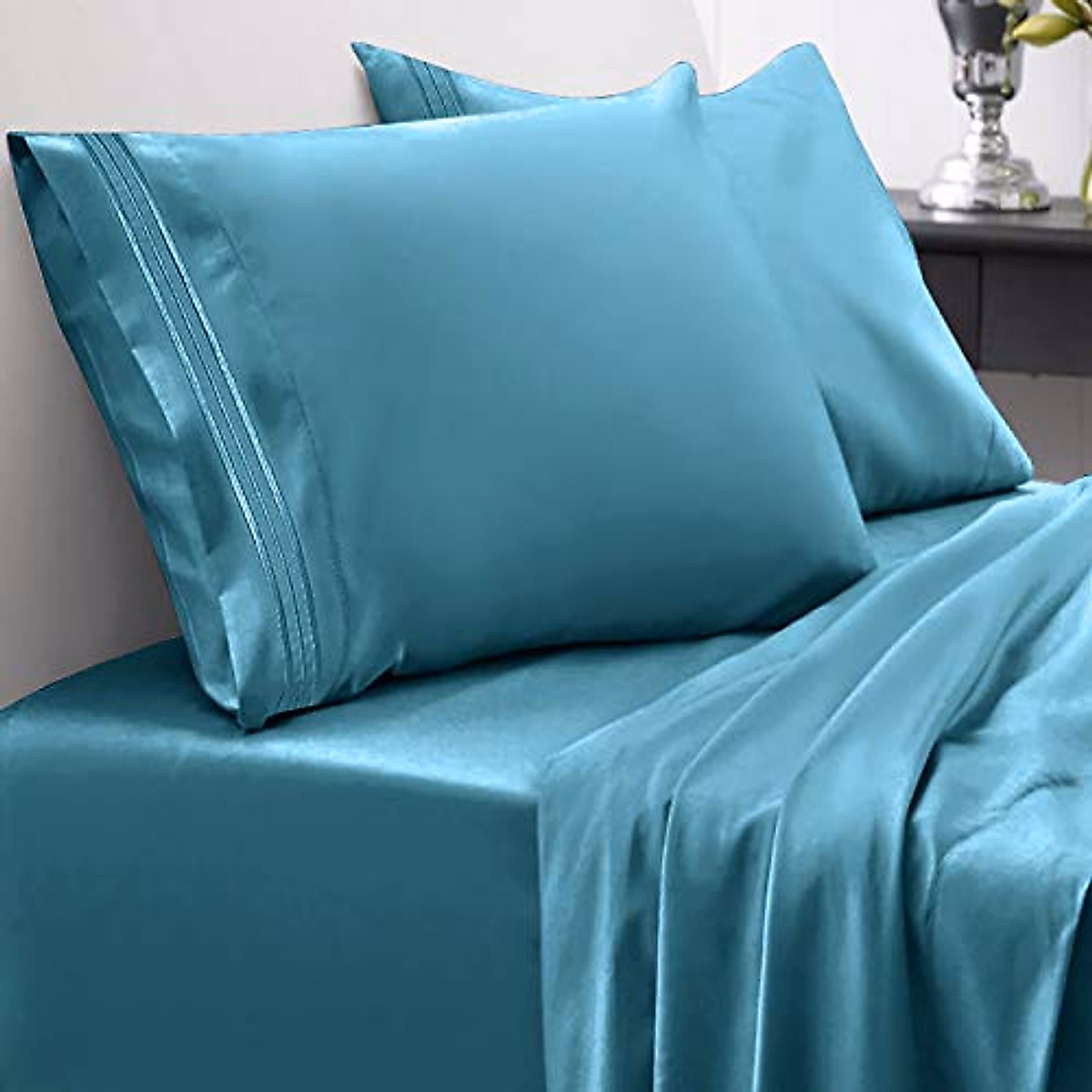 Split King Sheets - Breathable Luxury Sheets with Full Elastic & Secure Corner Straps Built In - 1800 Supreme Collection Extra Soft Deep Pocket Bedding Set, Sheet Set, Split King Size, Teal