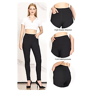 Bamans Black Dress Pants for Women Work Business Skinny Leg Pants Office Slacks Casual Tummy Control High Waisted Slim Fit Trousers