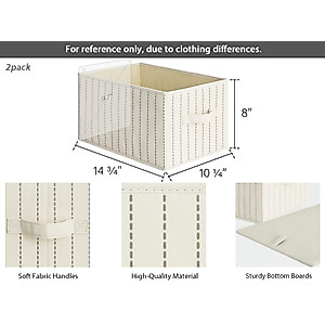 StorageWorks Storage Baskets for Shelves, Fabric Closet Storage Bins with Handles, Rectangle Basket Organizer, White with Grey, Dotted Line, 2-Pack
