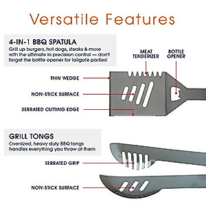 30 Piece BBQ Grilling Gift Set - Professional Grade Stainless Steel Barbecue Grill Tool Set with Aluminum Storage Case - Includes 4-in-1 Spatula Turner, Tongs and Many Other BBQ Grilling Accessories