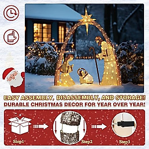 MUPATER Lighted Outdoor Christmas Decoration Nativity Scene, Lighted Christmas Yard Decor Set for Lawn and Home Holiday Party with Lights, Zip Ties and Ground Stakes, Gold