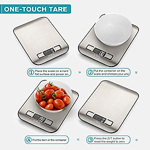 Ultrean Food Scale, Digital Kitchen Scale Weight Grams and Ounces for Baking and Cooking, 6 Units with Tare Function, 11lb (Batteries Included)
