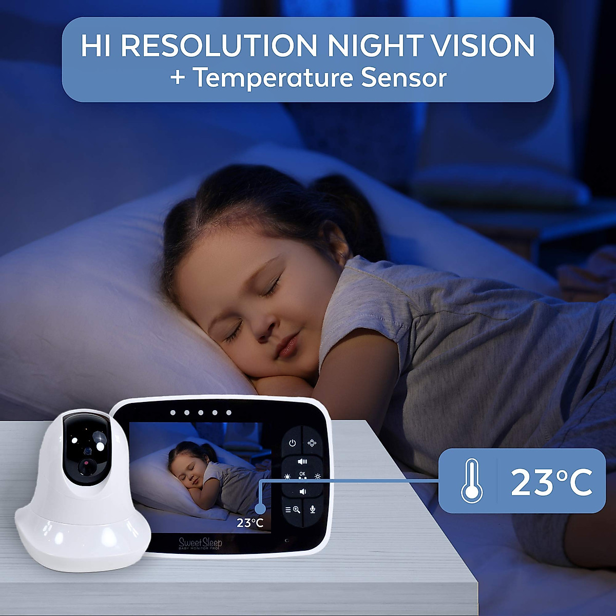 HD Baby Monitor with Camera and Audio | 2-Way Long-Range Video Baby Monitor with Wide-Angle, Night Vision Temperature, and Pan-Tilt Remote