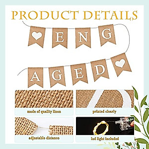 Engaged Banner Heart Garland and LED String Lights Set Rustic Burlap Bunting Garland White Gold Hanging Love Heart Streamer Banner for Wedding Engagement Party Bridal Baby Shower Birthday Decorations