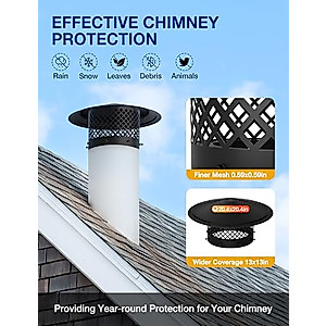 Hahaemall 10 Inch Chimney Cap Round Chimney Cover, Fireplace Chimney Caps for Outside, Chimney Rain Caps, Roof Vent Cap, All Weather, Easy to Install, Black