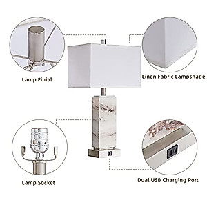 RORIANO Set of 2 Modern Table Lamps for Living Room, 3 Way Touch Dimmable Contemporary Coastal with USB Ports, Rustic Resin Nightstand Lamp Bedroom Bedside End Table, LED Bulb Included