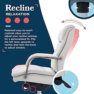 La-Z-Boy® Sonata Executive Mid-Back Office Chair, Button-Tufted Design, Double-Layer Cushion, Padded Armrests, Ergonomic Computer DeskChair, Swivel Metal Base, Bonded Leather, Gray and Graphite