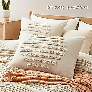 BEDAZZLED Duvet Cover King Size, 3 Pieces Boho Bedding Sets for Shabby Chic Home, Tufted and Soft Comforter Cover Set, Beige