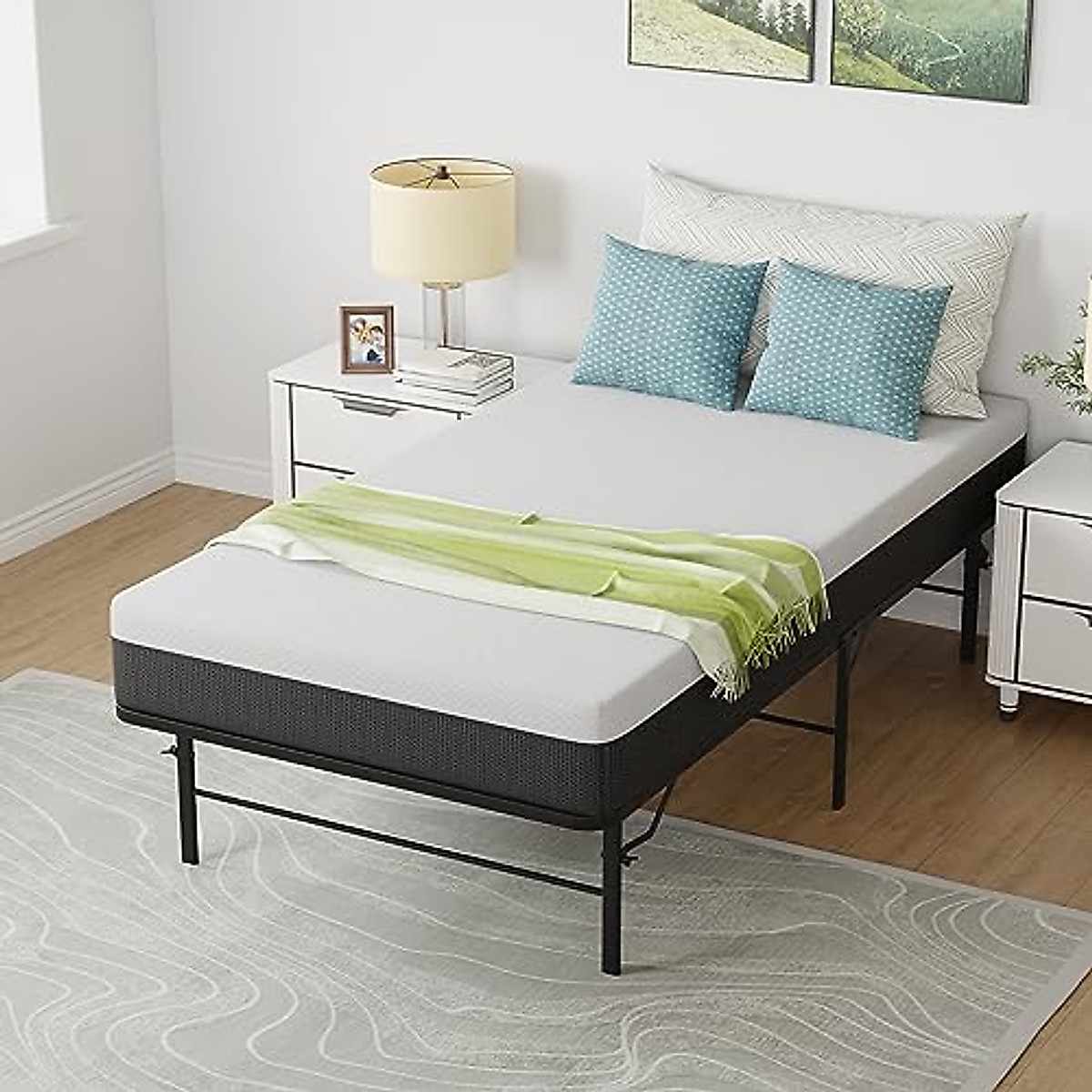 PayLessHere Metal Bed Frame Foldable Metal Platform Mattress Foundation with Support Up to 1000lbs Steel Slats Support Noise Free Heavy Duty Bed Frame Easy Assembly,Twin