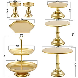 LIFESTIVAL 7 Pcs Gold Cake Stands Set Metal Cupcake Holder Candlestick Dessert Display Plate Serving Platter for Party Wedding Brithday Baby Shower Celebration Home Decoration