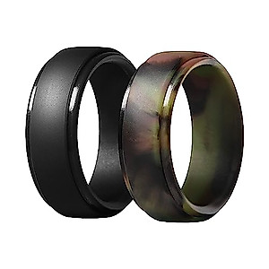 Truly Alpha Camo Mens Silicone Wedding Band - Pack of 2 | Green Camo Silicone Rings for Men | 6mm Silicone Ring Men | Flexible Silicone Wedding Band Men | Rubber Rings Men Size 13