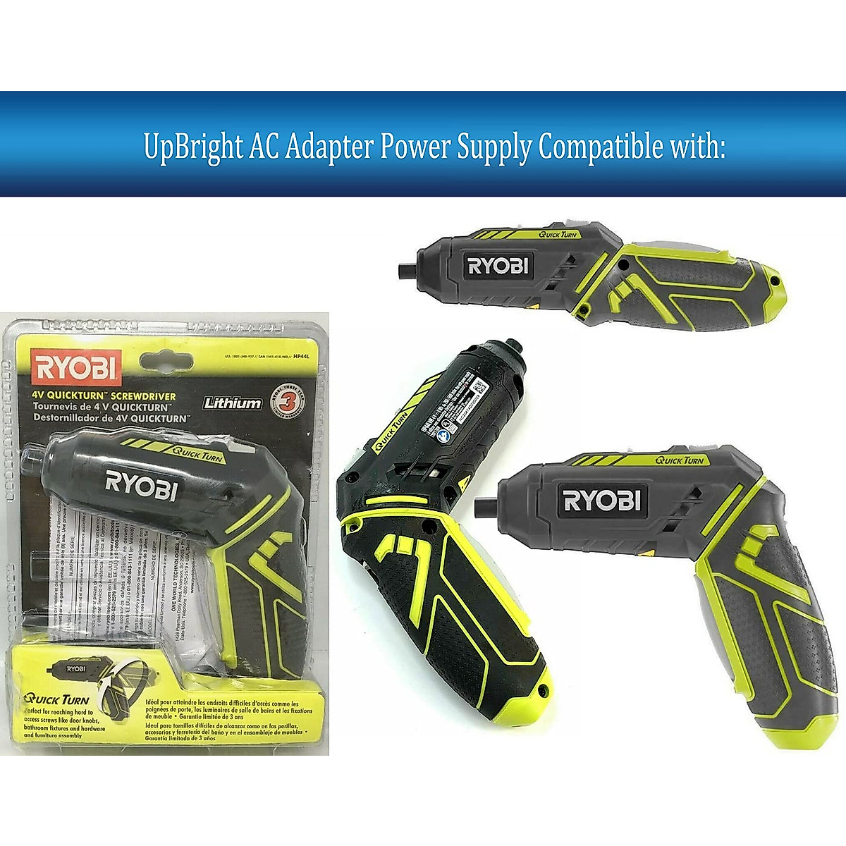 UpBright 6.5V AC/DC Adapter Compatible with Ryobi HP44L HP44LW HP44LVN HP44LK 4V Quick Turn Lithium Screwdriver HP44 L LW LVN QuickTurn Driver 720217005 720217009 4.5V- 6.8V 200mA Power Supply Charger