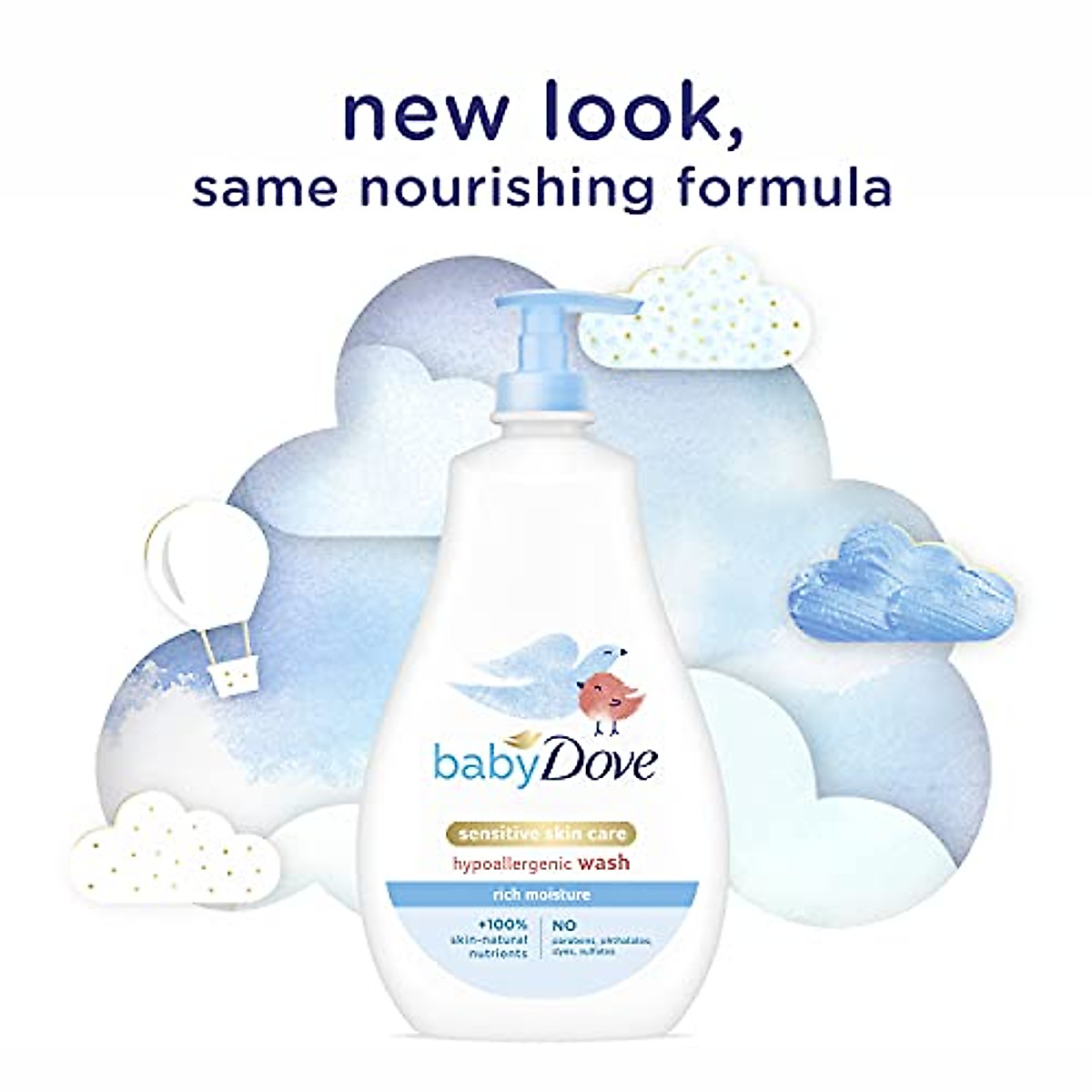 Baby Dove Sensitive Skin Care Baby Wash For Baby Bath Time Rich Moisture Tear-Free and Hypoallergenic, 20 oz (Packaging May Vary)