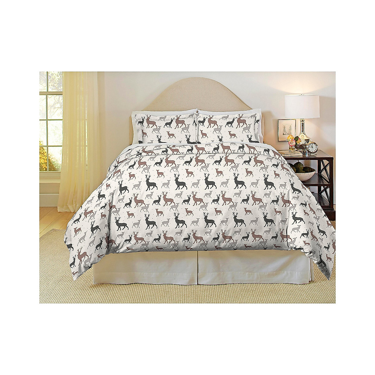 Pointehaven Heavy Weight Flannel Duvet Set, Twin/Twin X-Large, Autumn Deer