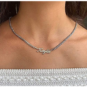 Name Necklace Personalized with Curb Chain, Dainty Custom Necklace with Name for Women 925 Sterling Silver Gothic Style Customized Nameplate Necklace Gift for Christmas