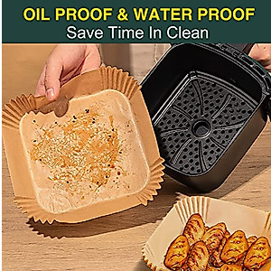 Air Fryer Disposable Paper Liners Square, Non-Stick Parchment Paper, Air Fryer Accessories, Oil Proof, Water Proof, Paper Liner for Microwave Oven Frying Pan(100PCS, 6.3inch)