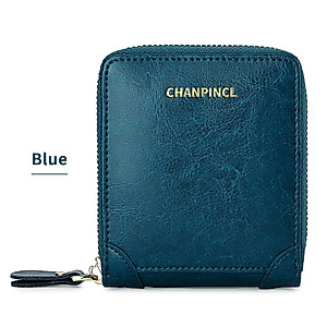CHANPINCL RFID Wallets for women Genuine Leather Zipper Purses Secure Large Capacity Multi-card Clutch colourful Travel Wallets (Bule)