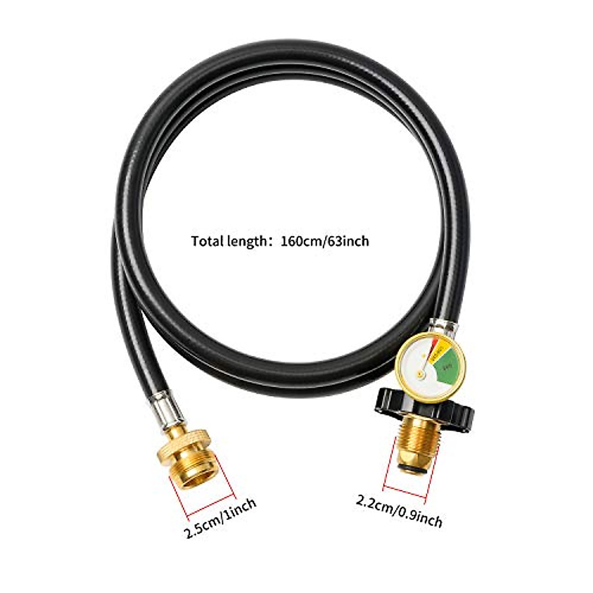 Generep 5FT Propane Hose Adapter 1lb to 20lb with Gauge, Converts Coleman Roadtrip Portable Grill, Buddy Heater, Tabletop Grill to LP Cylinder POL Connection