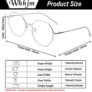 WHHJM Polygon Blue Light Blocking Glasses for Women Men Retro Octagon Square Non-prescription Metal Frame Eyeglasses (Silver Frame)