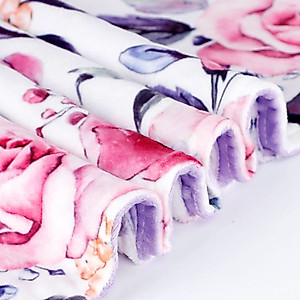 Baby Blanket and Bassinet Sheet Set for Baby Girls, Super Soft Floral Minky Fabric Dotted Backing and Universal Fit