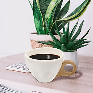 Hemoton 2Pcs Coffee Mug Ceramic with Wooden Handle, 150ml/5Oz Coffee Cup Household Drinking Cup Espresso Cup (White)