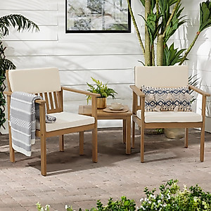 SUNSITT Patio Set 3 Piece Acacia Wood Outdoor Patio Furniture Set FSC Certified Bistro Table and Chairs with Cream White Cushions for Balcony, Porch, Backyard