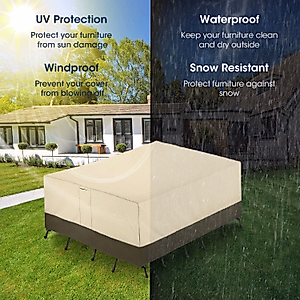 SunPatio Waterproof Patio Furniture Covers, Rectangular/Oval Dining Table and Chairs Cover, All-Weather Protection Outdoor Sectional Conversation Set Cover, Beige and Olive, 110"W x 84"D x 28"H