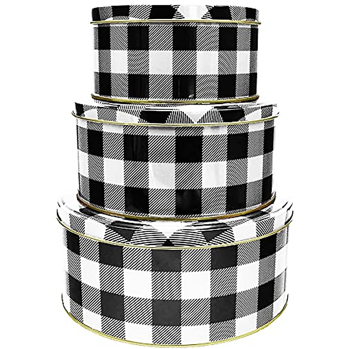 Black Duck Brand Set of 3 Round Holiday Decorative Nesting Tins - Largest Measures 8 in Diameter - Great For Storing Cookies, Brownies, and More! (White/Black)