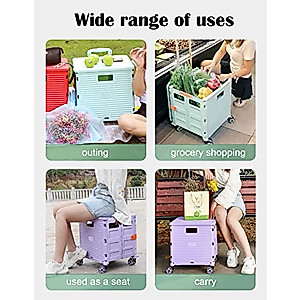 Shopping Trolley Cart, Outdoor Garden Trailer with Adjustable Handle, for Groceries Teacher Crate Foldable Utility Cart with Lid and 8 Wheels Stair Climbing Collapsible Storage Cart