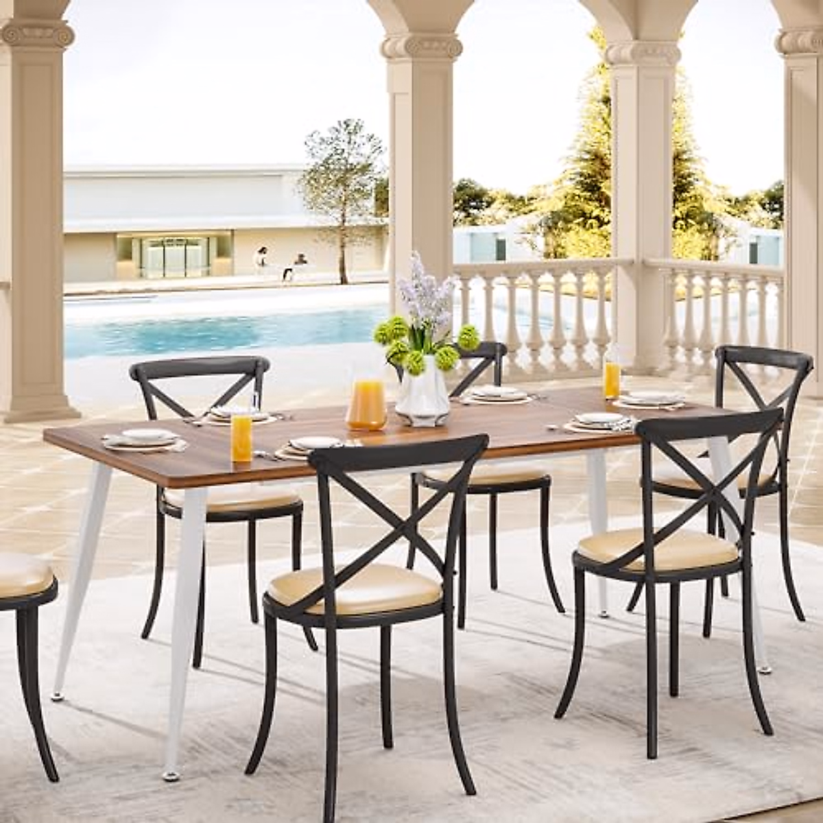 Tribesigns 70.9 Inch Large Dining Table for 6 to 8, Industrial Kitchen Table Furniture with Metal Legs, Modern Faux Wood Rectangular Dinner Table for Dining Room, Rustic Brown/White