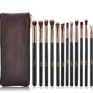 MSQ Eyeshadow Brushes 12pcs Eye Make Up Brush Set with Bag (PU Leather Pouch) Soft Synthetic Hairs for Eyeshadow, Eyebrow, Eyeliner, Blending, Best Gifts - Rose Gold