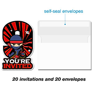 20 Ninja 9th Birthday Party Invitations with Envelopes Double Sided Ninja Shaped Fill-in Invitations Invites for 9 Year Old