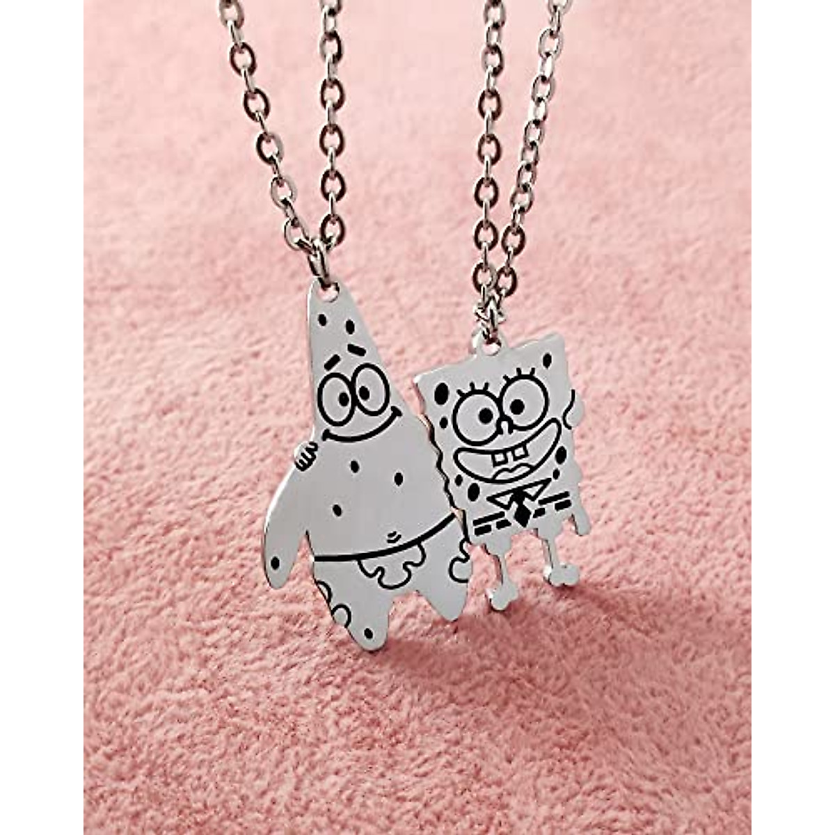 HOFOYA A pair Spongebob and Patrick Star Necklace,Sisters Necklace Set 2,Best Friend Pendant of 2 BFF Friendship Cute Funny Cartoon Necklaces, Christmas Birthday Valentine's Day Gift.