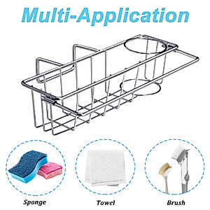 QMLALA Sponge Holder for Double Kitchen Sink, 3-in-1 Sink Caddy, Brush, Dish Towel, Sponge Sink Organizer Liquid Drainer Rack - SUS304 Stainless Steel