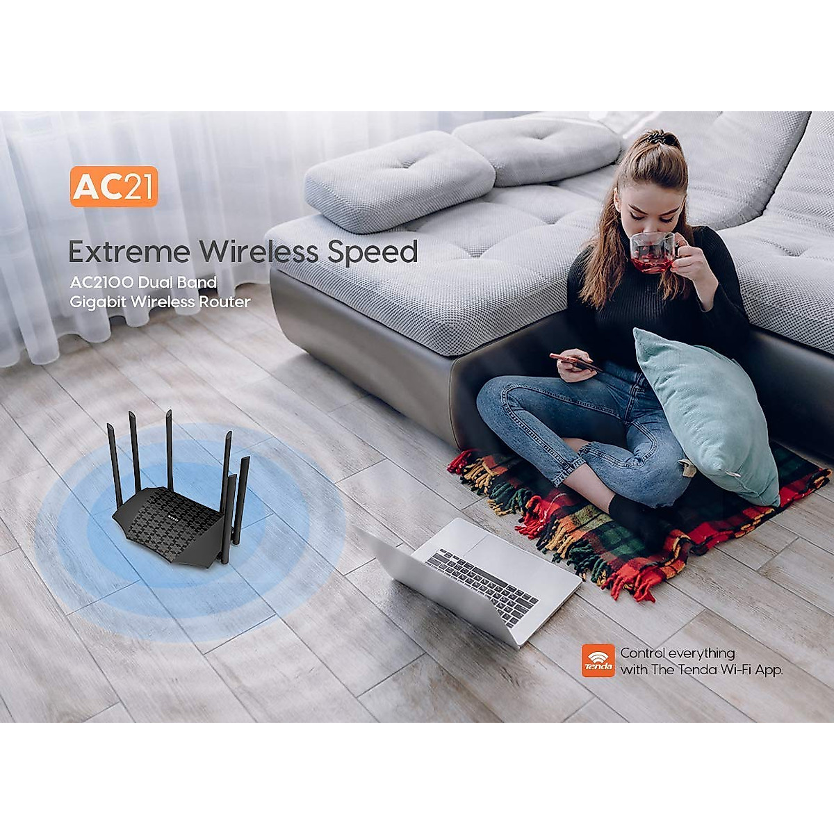Tenda AC2100 High Speed WiFi Router - Dual Band Gigabit Wireless (up to 2033 Mbps) Internet Router for Home, 4X4 MU-MIMO Technology, Parental Control Compatible with Alexa (AC21)