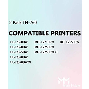 MM Much & More Compatible Toner Cartridge Replacement for Brother TN-760 TN760 TN770 Used for HL-L2350DW L2390DW L2395DW L2370DWXL DCP-L2550DW MFC-L2710DW L2750DWXL Printers (2-Pack, Black)