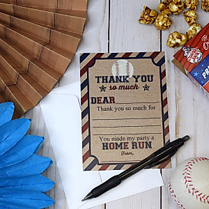 Rookie of the Year Baseball Birthday Thank You Notes, Ten 4" x 5.5" Fill In The Blank Cards with 10 White Envelopes by AmandaCreation