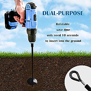 MIXXIDEA 15 inch 4 Pack Ground Anchor Stakes, Dual-Purpose Heavy Duty Metal Earth Augers for Tents, Canopies, Trampoline Sheds, Car Ports, Swing Sets, Small Buildings (Black-4 Pack)