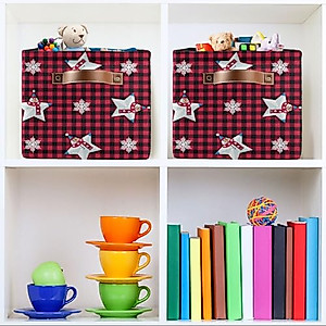 Christmas Star Snowman Snowflakes Storage Basket Bins Sturdy Toy Storage Organizer Bins Laundry Basket with Handles for Living Room Clothes Nursery Closet Shelf Playroom,2 pcs