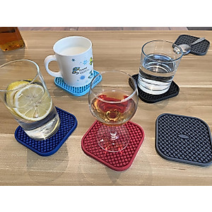 Silicone Coasters 6-Piece Absorbent Beverage Coasters with Standing Coasters Non-Slip, Non-Stick Tray Outdoor Coasters for Patio Table NEWMCURY(Red)+1