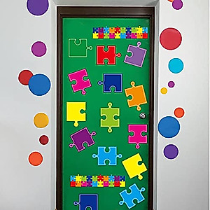 G1ngtar 70Pcs Puzzle Pieces Cutouts Christian Bulletin Board Decoration Set Welcome Back to School Jigsaw Puzzle Straight Border Trim Religious Supplies Sunday School Decors for Classroom Kindergarten