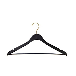 20 Luxury 16.5" Ultra Thin Space Saving Black Wooden Hangers, 360 Degree Swivel Hook, Best for Suit, Coat Hangers Shirts, Blouses, Pant, Dress Hangers Black with Gold Hook (Black, with Pant Bar, 20)